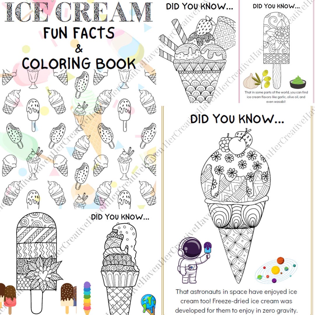 Ice Cream Coloring Book | Fun Facts, Kids Activity (digital Download ...