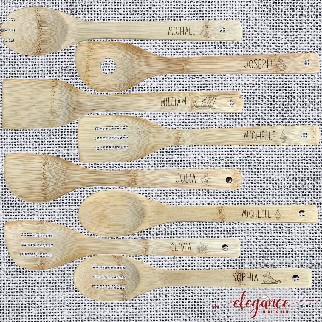 Custom Wood Engraved Kitchen Utensils Set, Gift Idea for Family ...