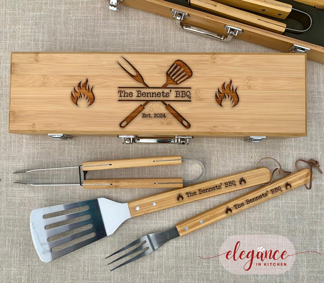 Custom BBQ Tool Set With Wood Case Christmas Gift, Personalized ...