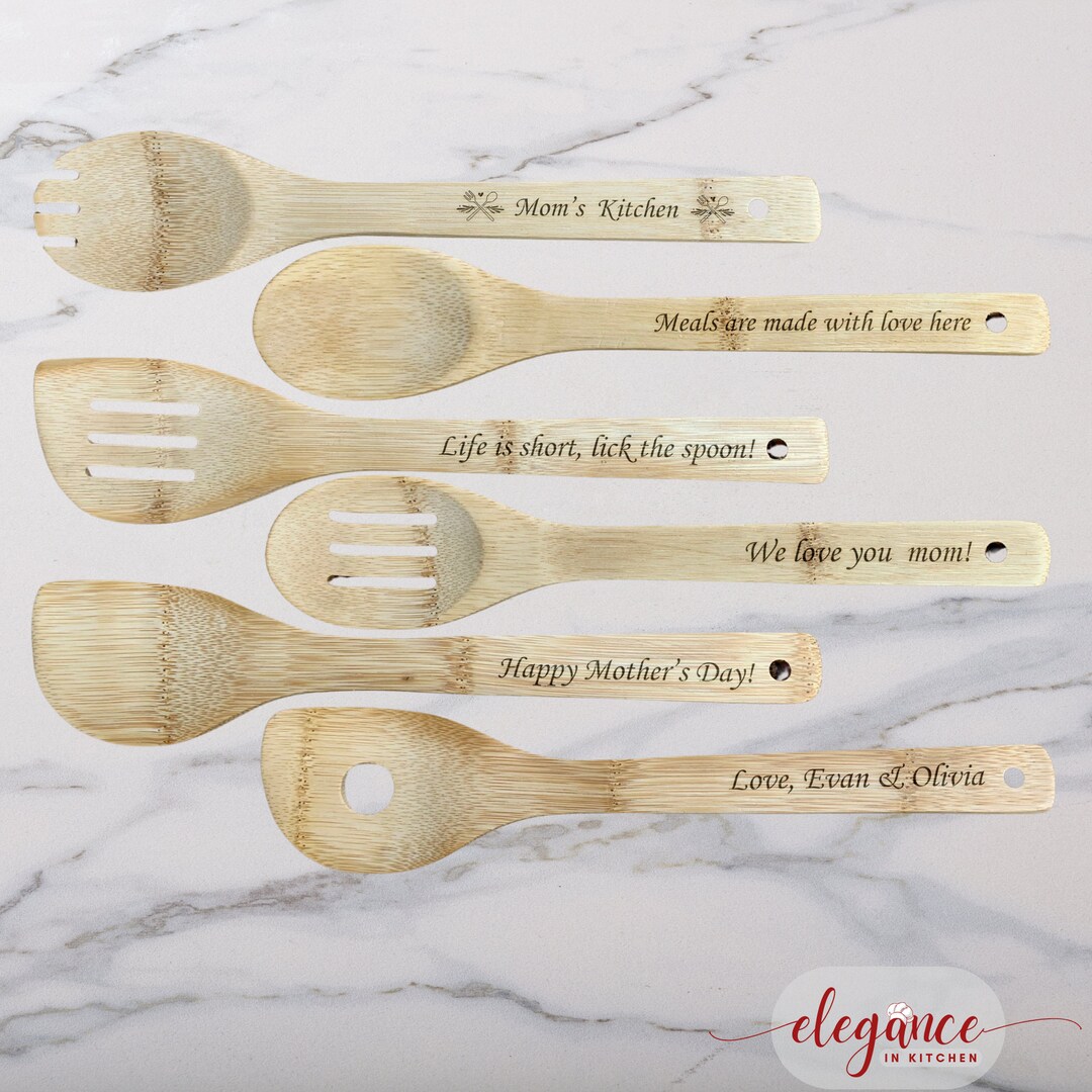 Personalized Cooking Bamboo Utensils, Gift Idea for Mama as Happy ...
