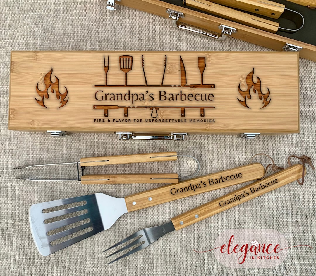 Personalized Grandpa's Barbecue Grill Set, Custom Fathers Day Gift for ...
