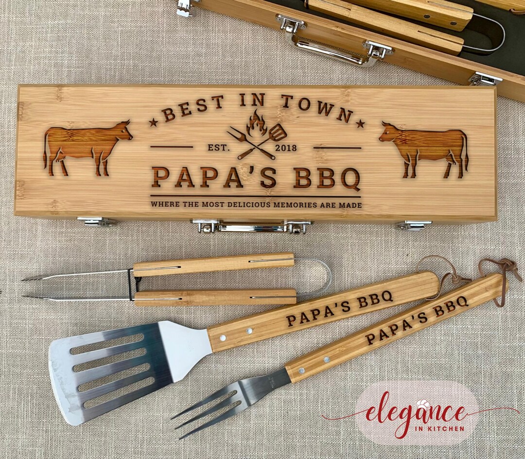 Personalized Christmas BBQ Grill Tool Kit Set With Wood Case Custom ...
