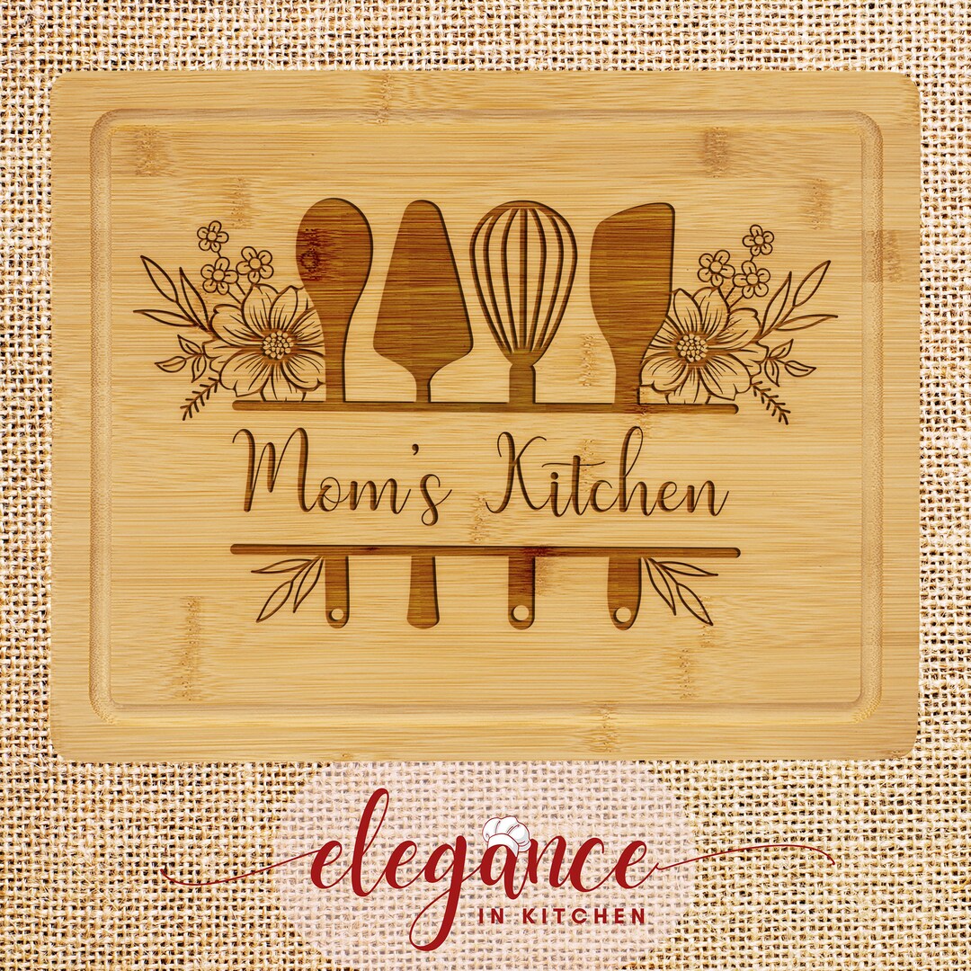 Custom Engraved Bamboo Cutting Board With Drip Ring, Personalized Mom's ...