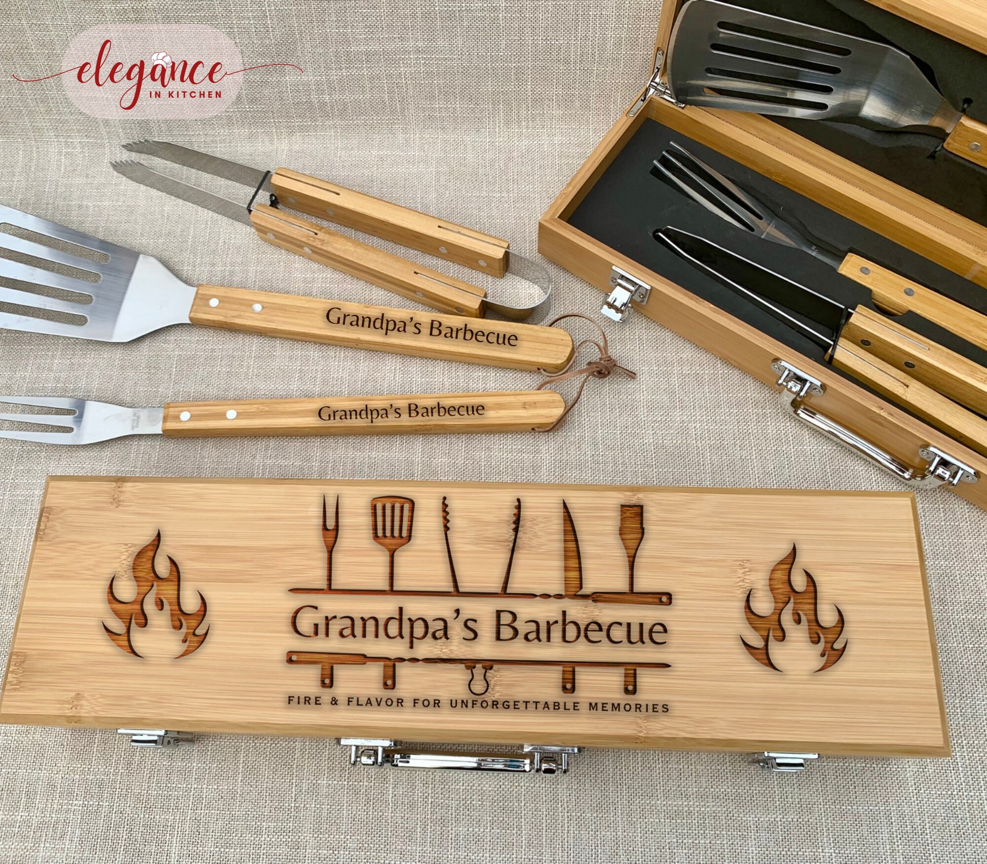 Personalized Grandpa's Barbecue Grill Set, Custom Fathers Day Gift for ...