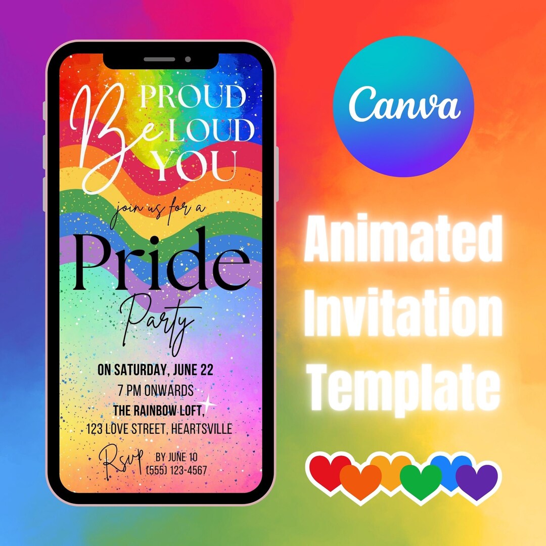 Pride Party Animated Invitation Template, Pride Invite, Rainbow Invite ...