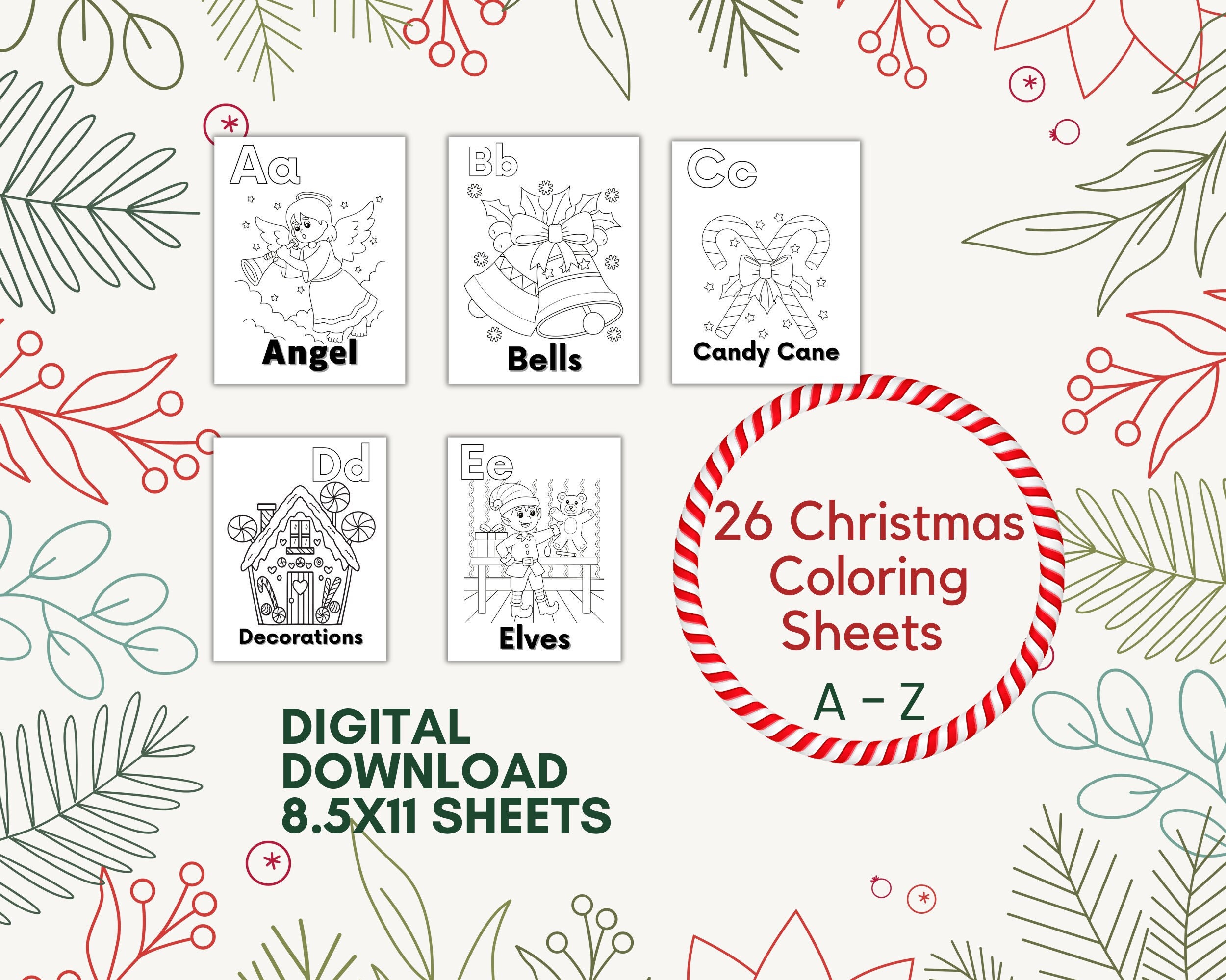Christmas Alphabet Coloring Sheets - Etsy