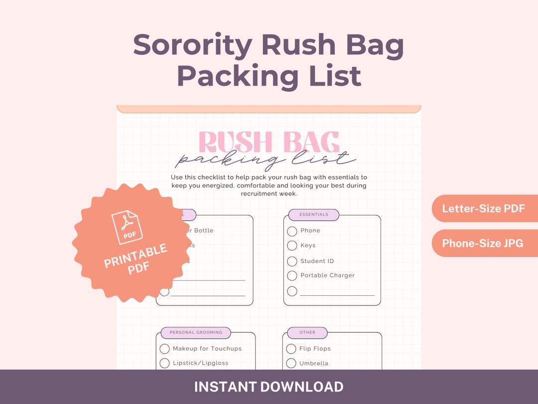 Sorority Rush Bag Packing List - Etsy