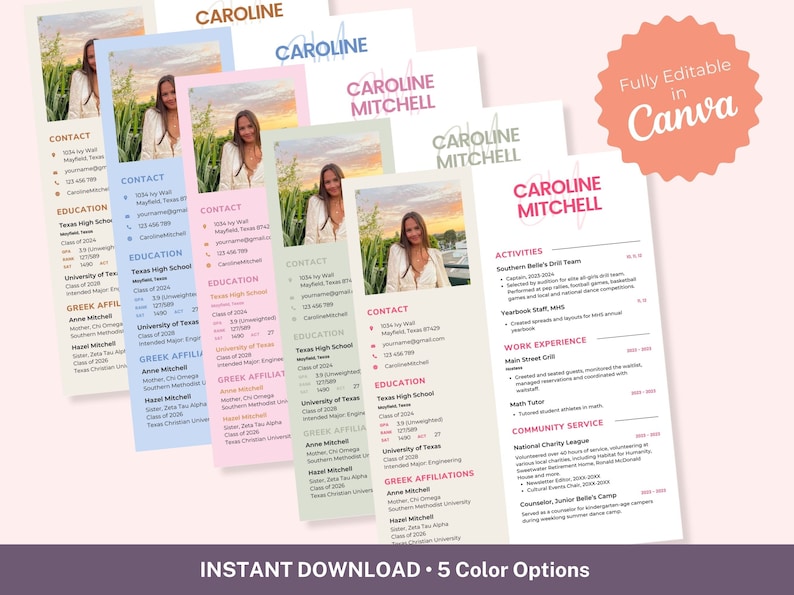Sorority Resume Template – Customizable Canva Design (instant Download ...