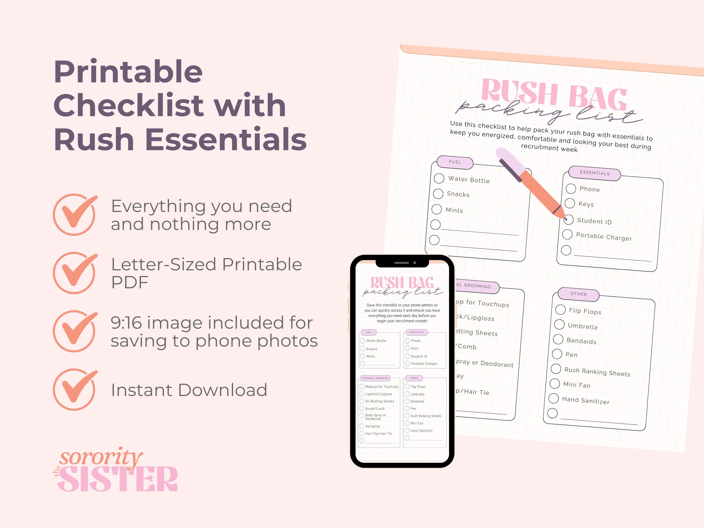 Sorority Rush Bag Packing List - Etsy