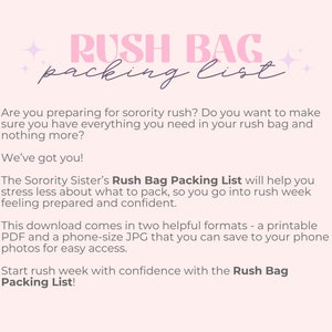 Sorority Rush Bag Packing List - Etsy