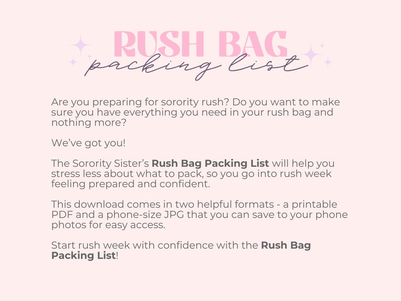 Sorority Rush Bag Packing List - Etsy