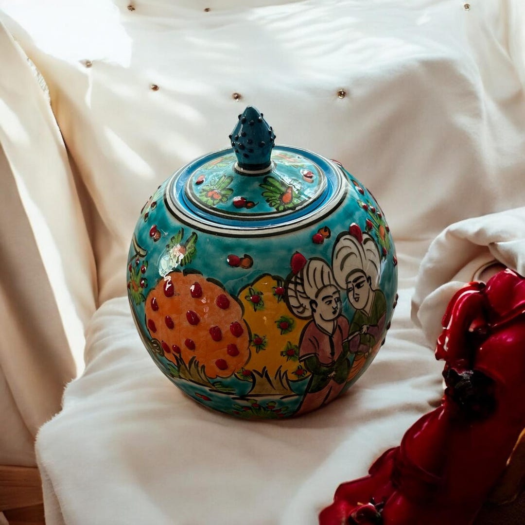 Handmade Tile Tile Cube, Ottoman Hunting Themed Traditional Tile Art ...