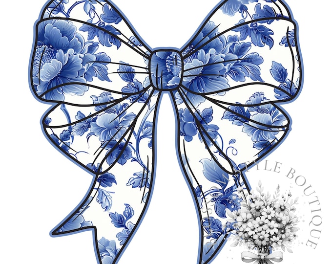 Blue and White Chinoiserie Bow PNG ~ Grand Millennial Bow ~ Cute Demure ...