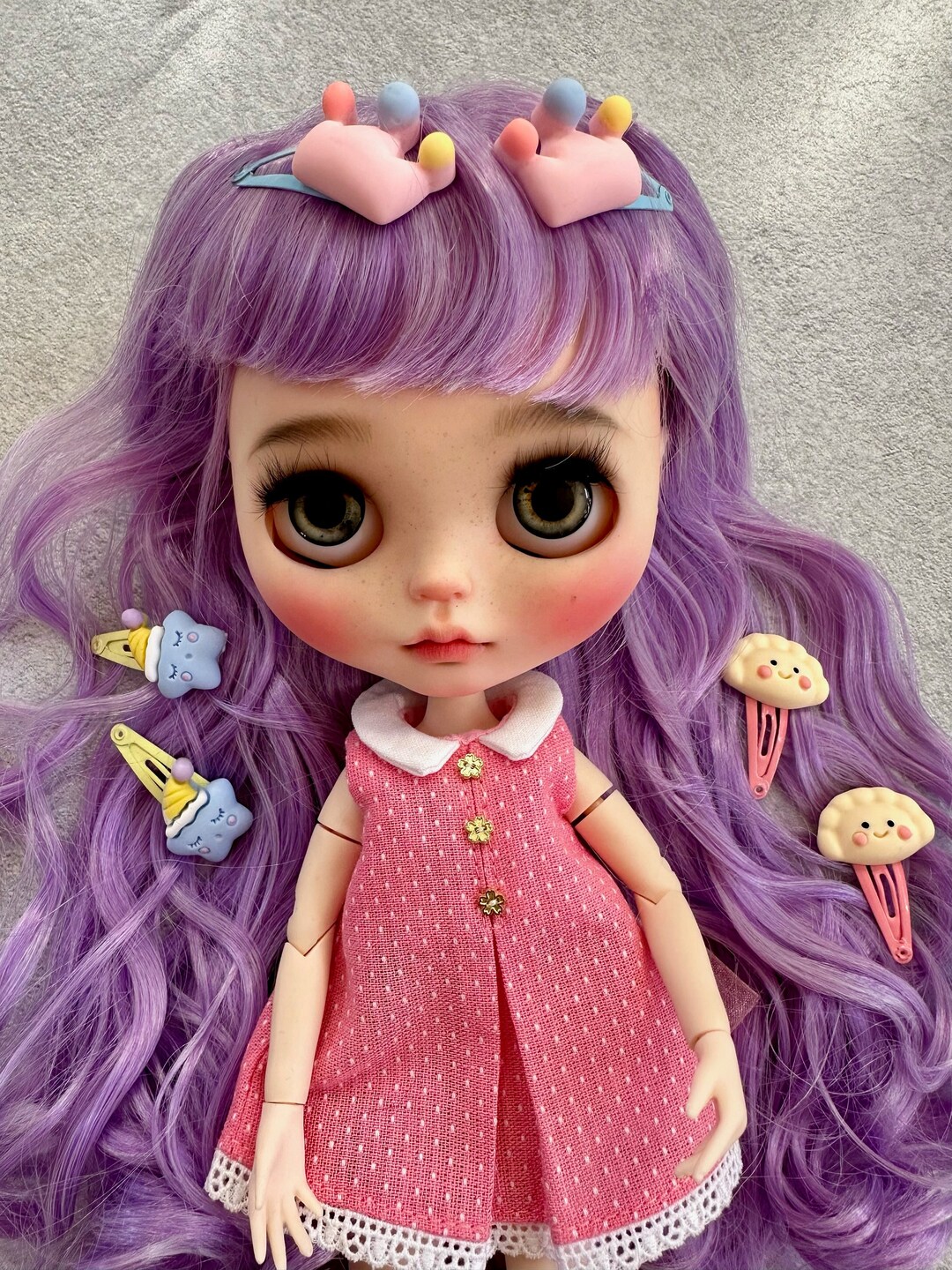 Set Of 2 Handmade Doll Hair Clips Adorable Pastel Colors Hairclips Blythe Dumpling Star Crown