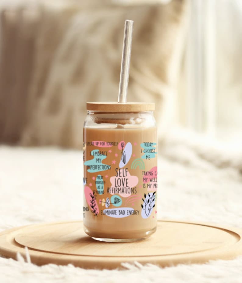 Positive Affirmation Libby Cups, 16oz, Daily Manifestation Reminders, Beer Can Glass With Lid ...