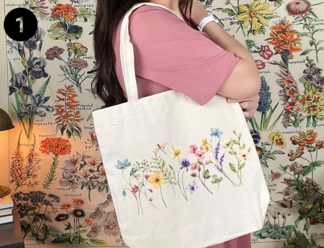 Wildflower Tote Bags, Cute Flower Tote, Custom Shoulder Tote, Eco ...
