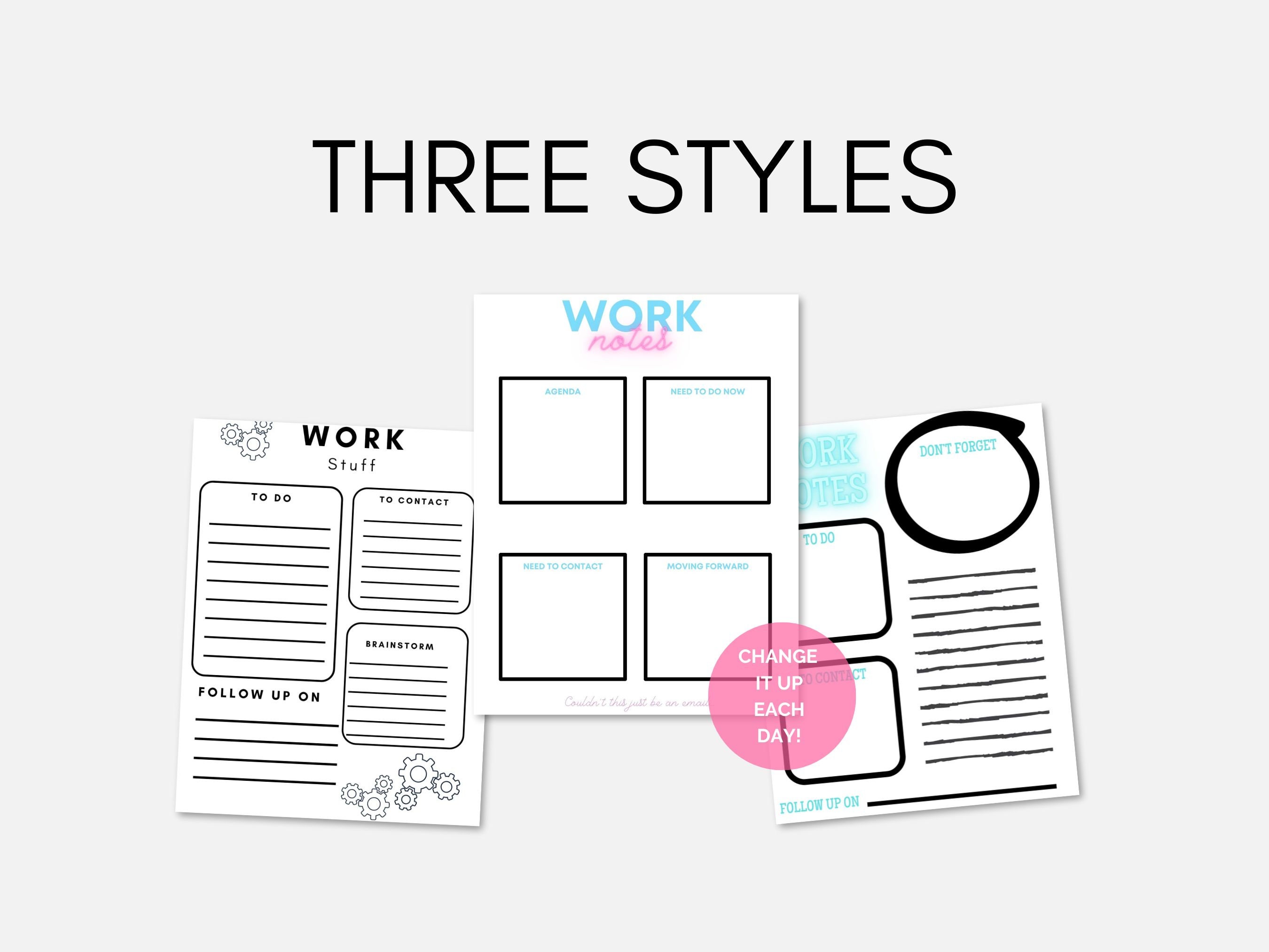 BUNDLE Work Note Outline Templates / Instant PDF Download / US Letter ...