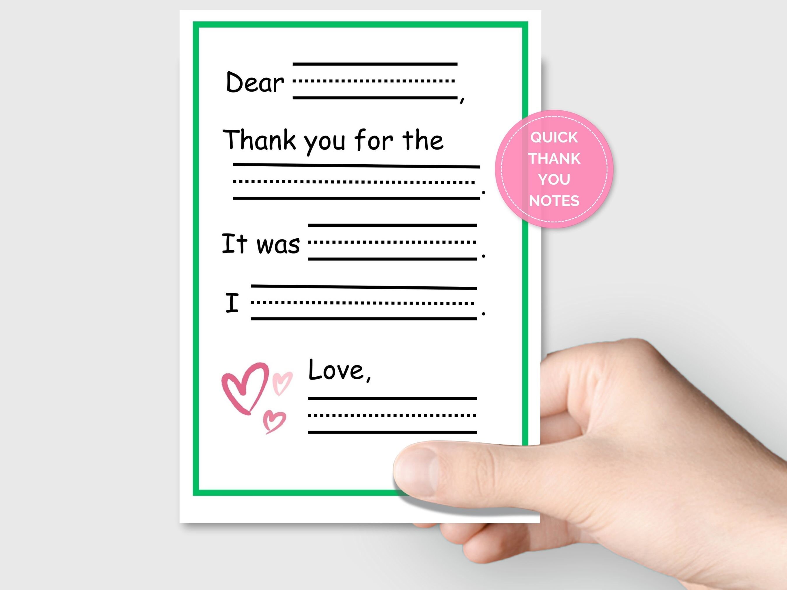 Kids Thank You Note Template / Instant PDF Download / 5 X 7 Card ...