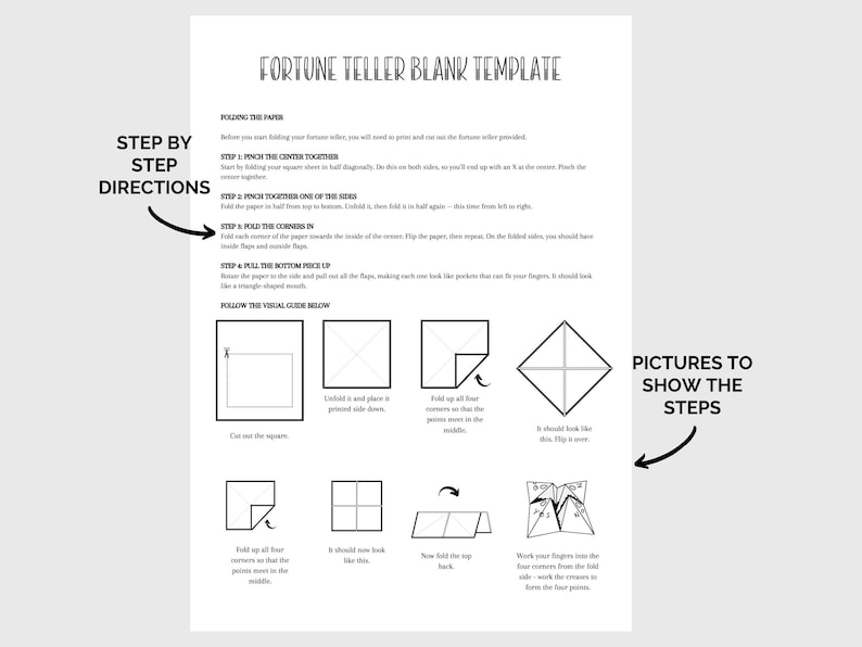 Fortune Teller Template / Instant PDF Download / Stress Catcher for ...