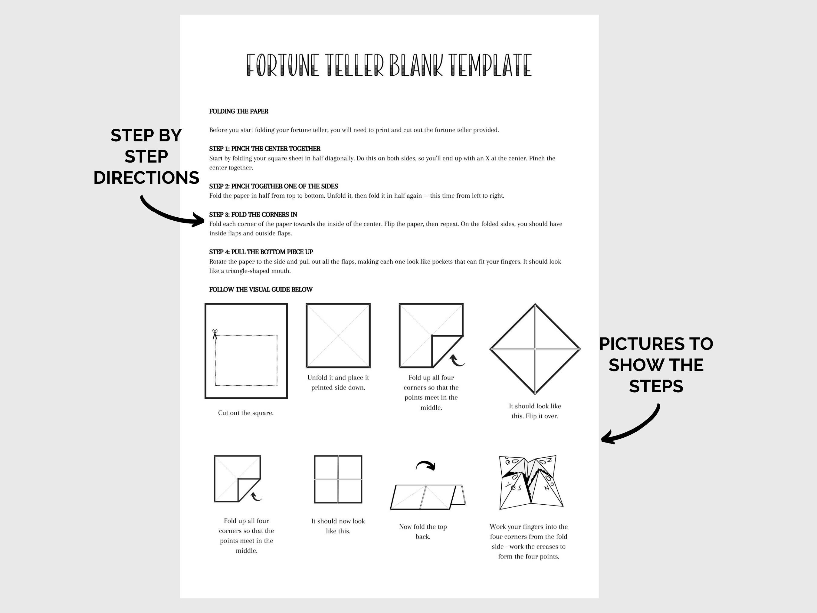 Fortune Teller Template / Instant PDF Download / Stress Catcher for ...