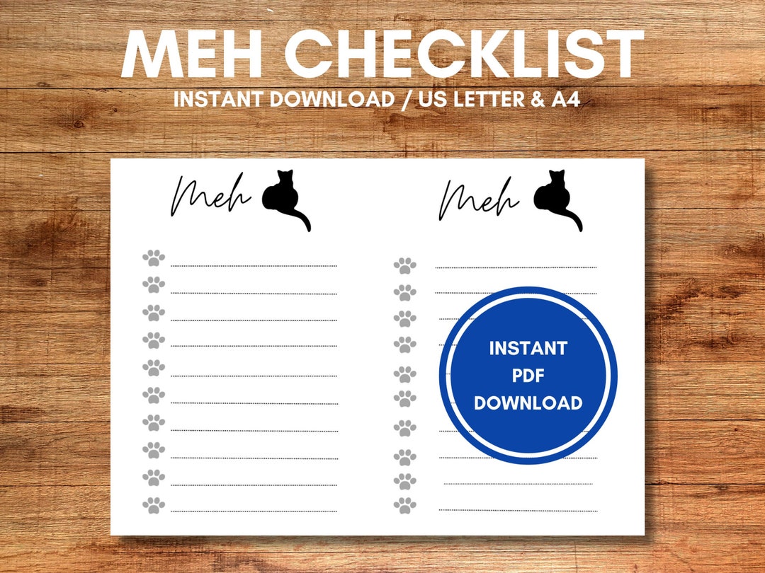 Meh Checklist With Lines and Boxes Full and Half Sheet Paper / Instant ...
