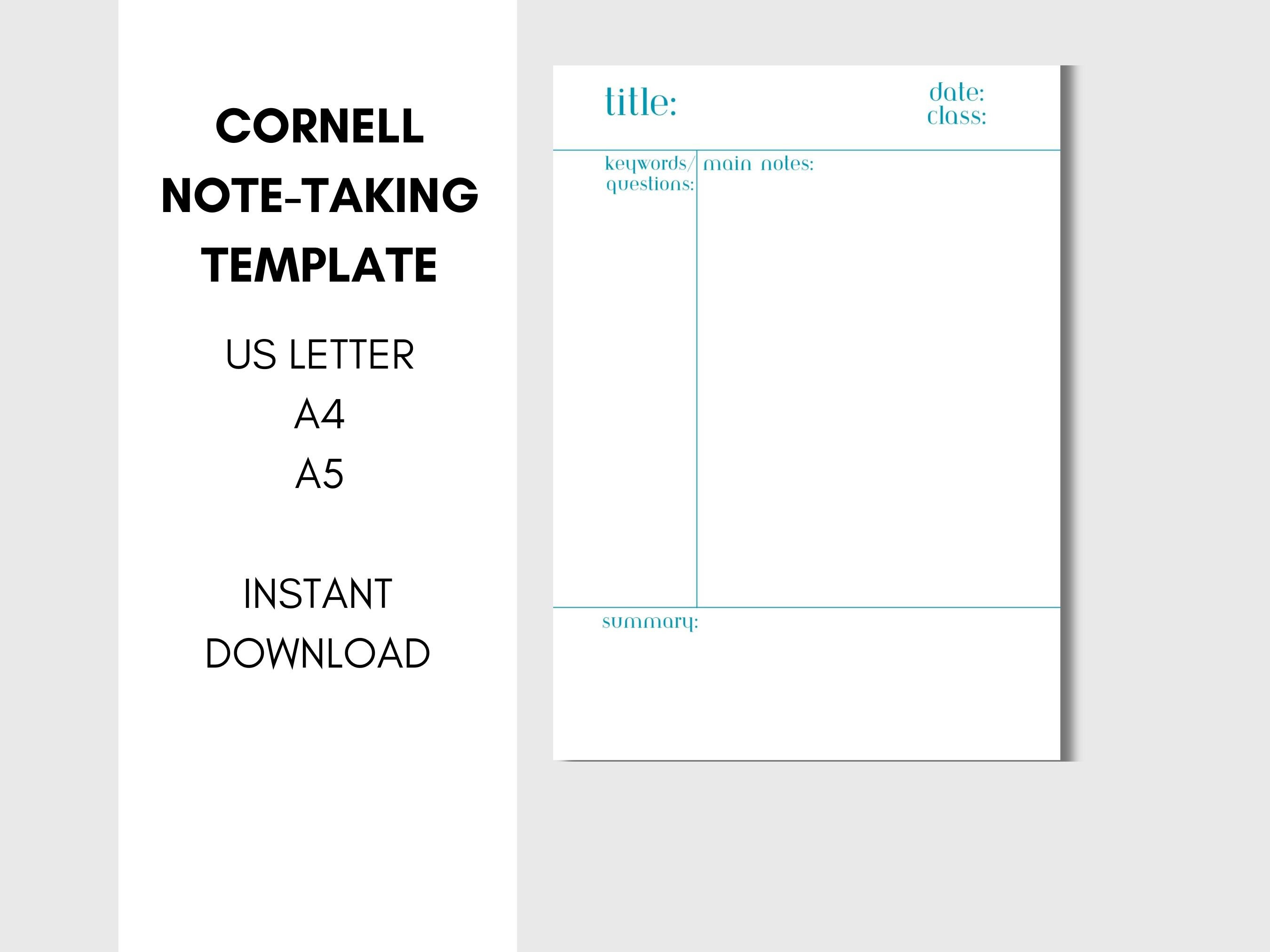 College Cornell Note-taking Template Instant PDF Download - Etsy
