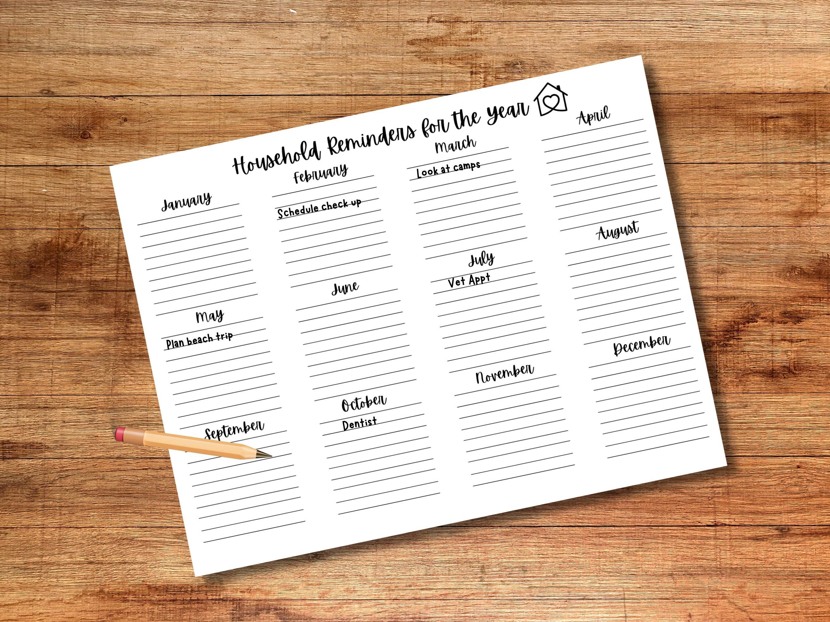 Yearly Household Reminders by Month / Instant PDF Download / Home ...
