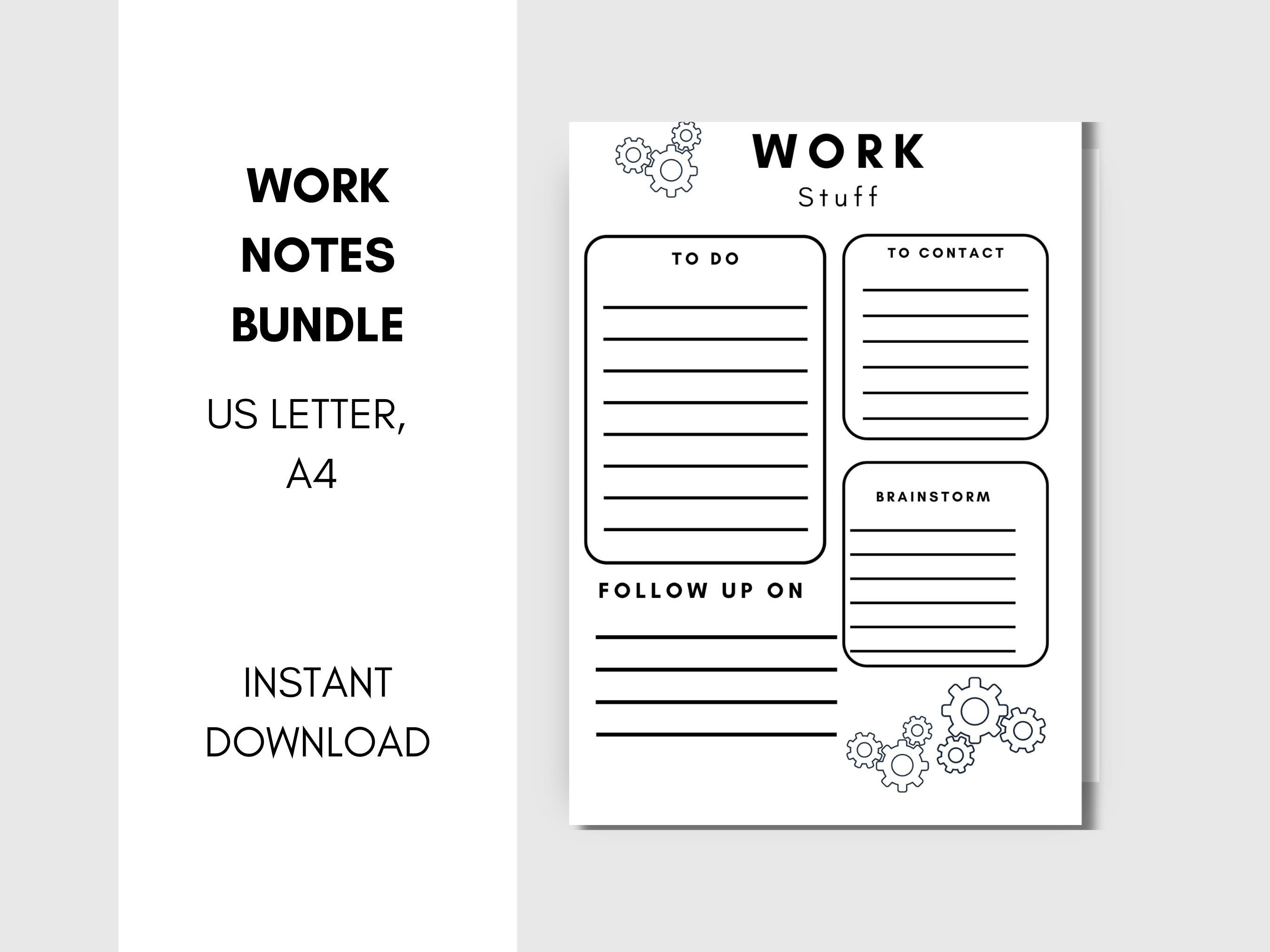 BUNDLE Work Note Outline Templates / Instant PDF Download / US Letter ...