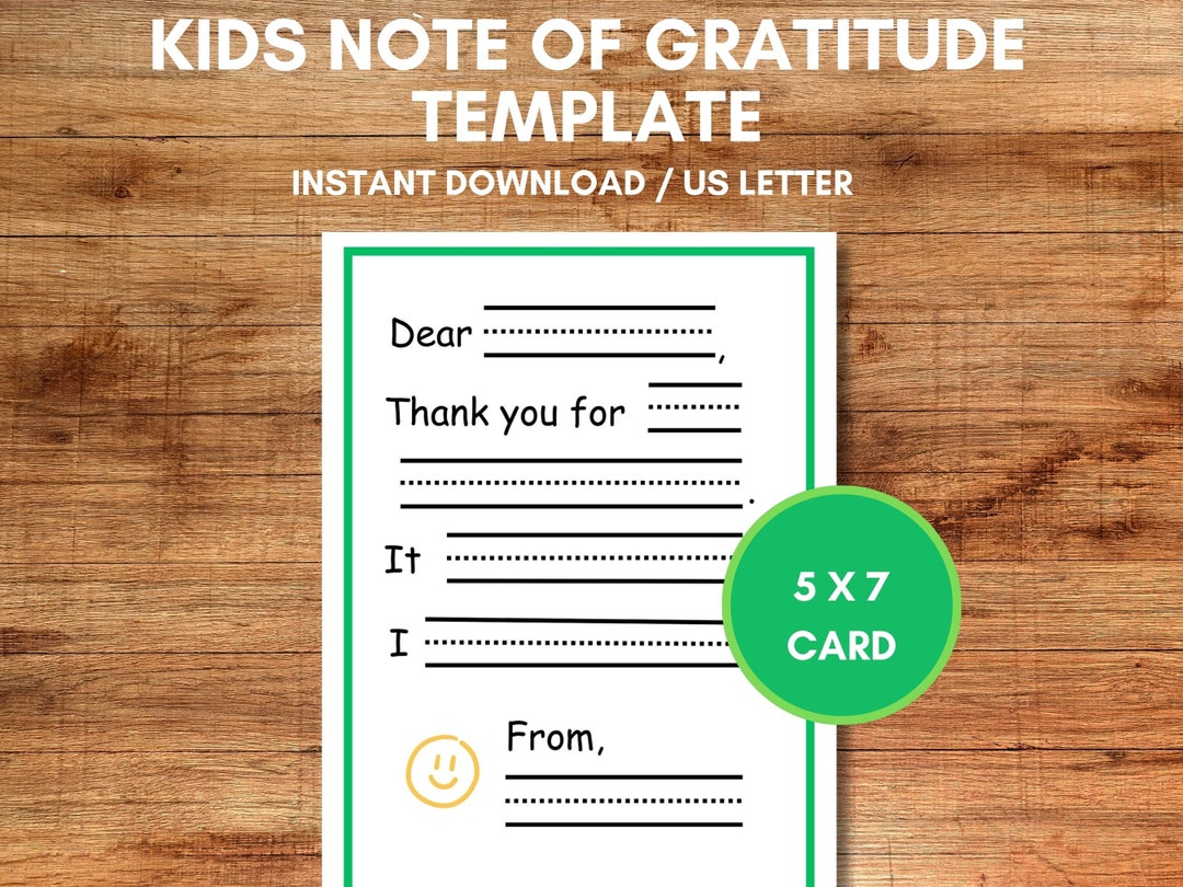 Kids Fill-in Thank You Note Template, 5x7 Card (instant PDF Download ...