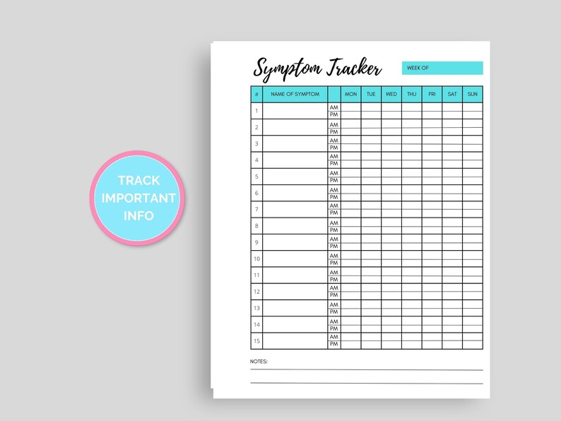 Printable Symptom Tracker Page for Health Journal / Health Planner ...
