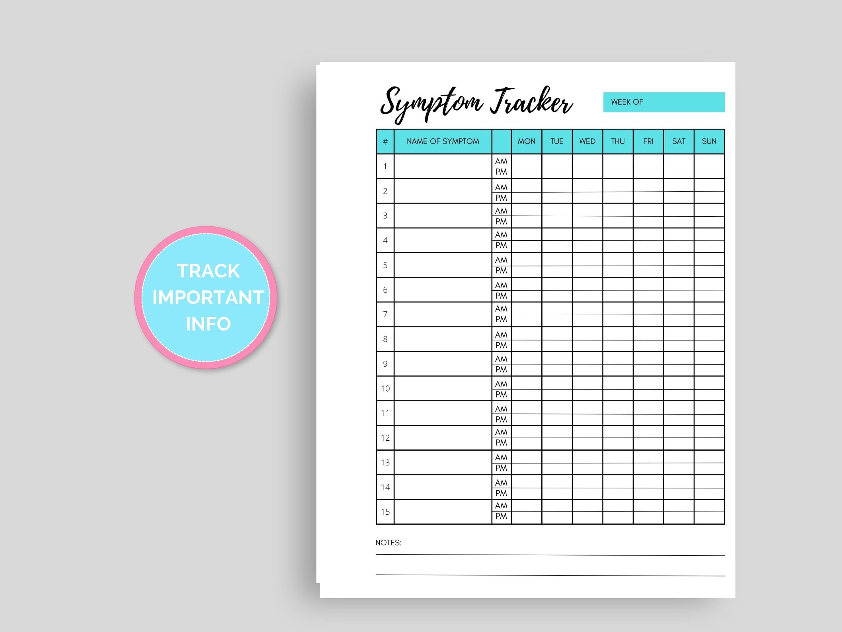 Printable Symptom Tracker Page for Health Journal / Health Planner ...