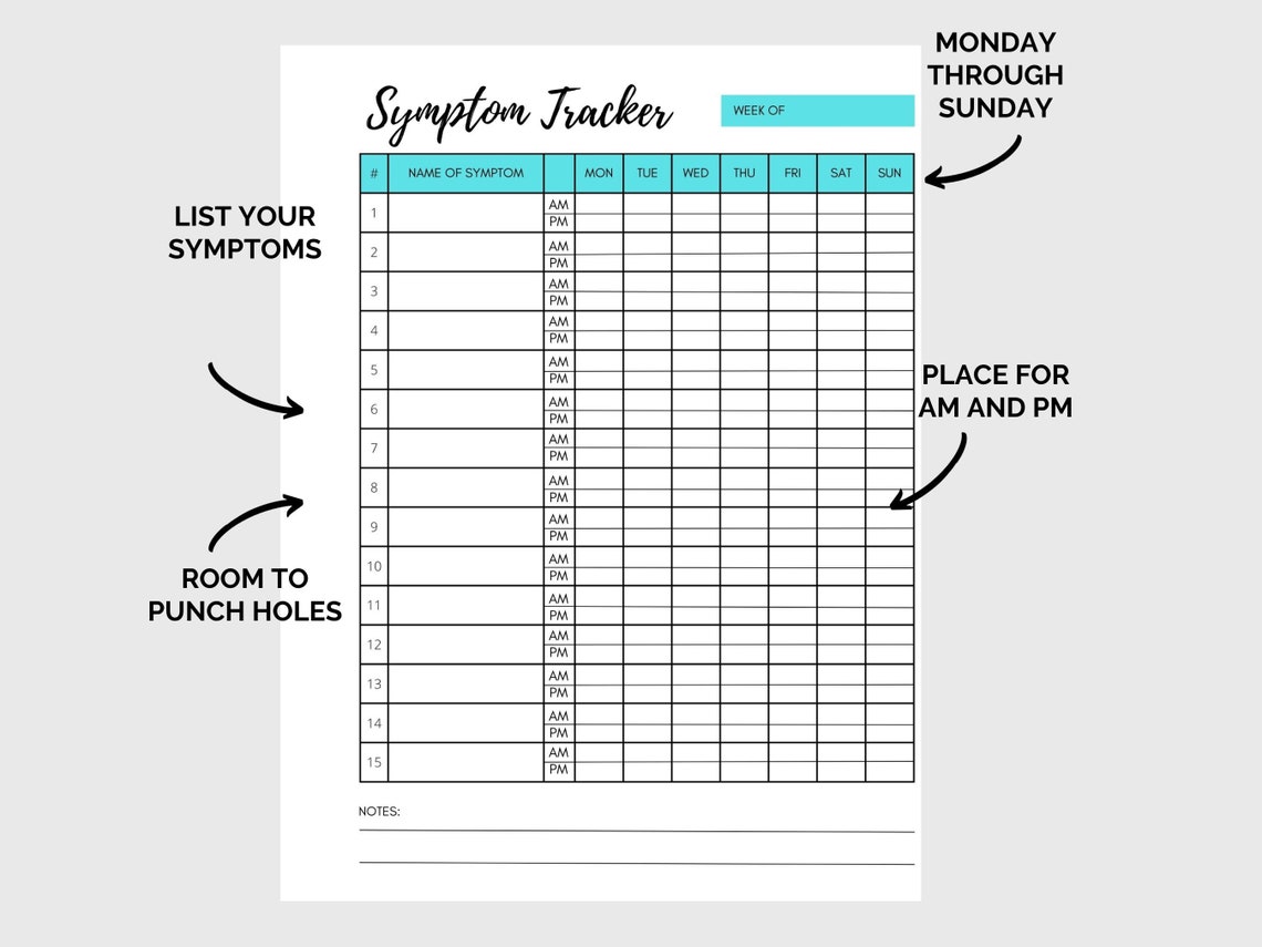 Printable Symptom Tracker Page for Health Journal / Health Planner ...