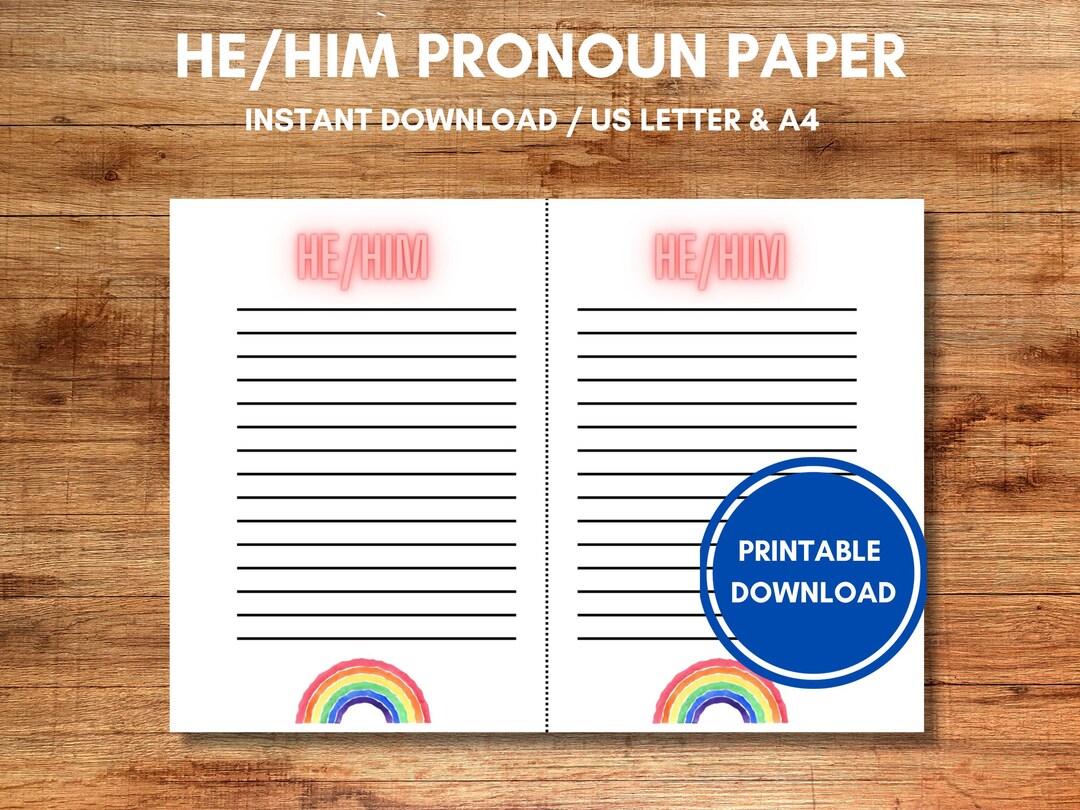 He/him Pronoun Lined Notebook Paper - Half Sheet | Inclusive Stationery ...