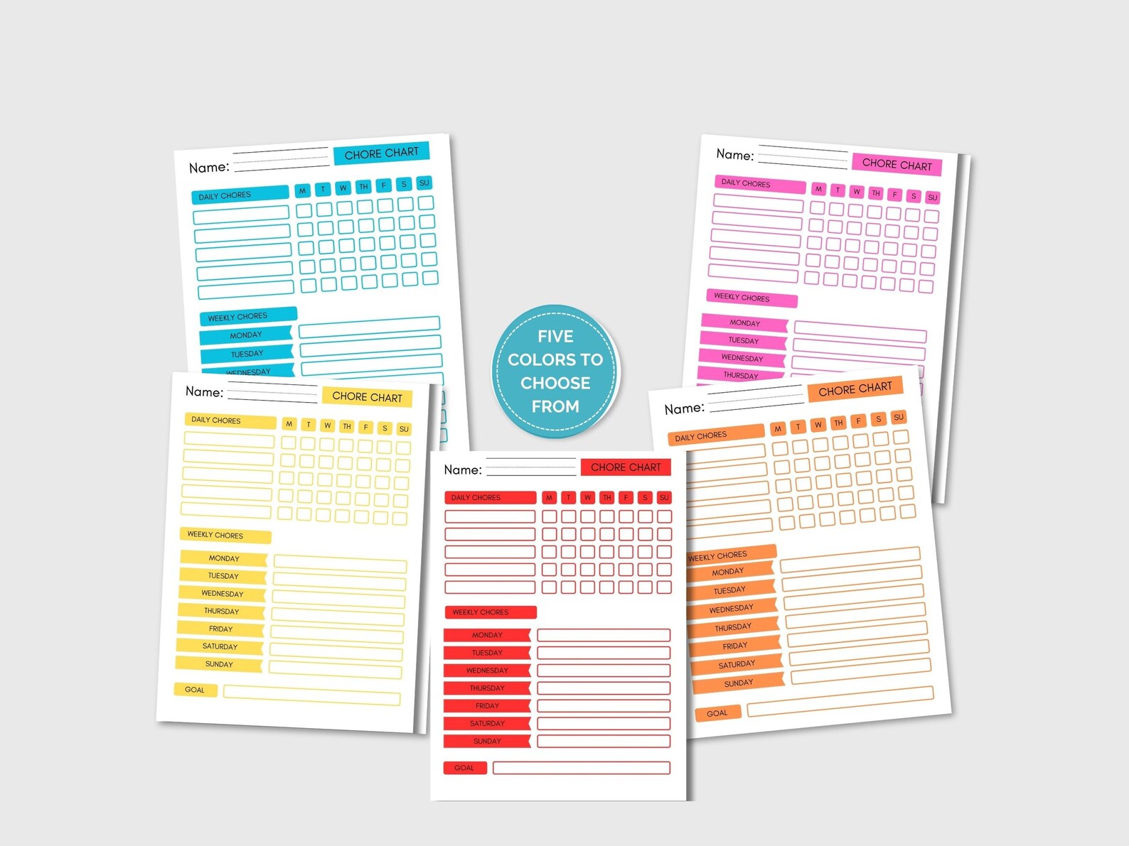 Kid's Chore Chart Printable / Instant Download / 6 Different Colors ...