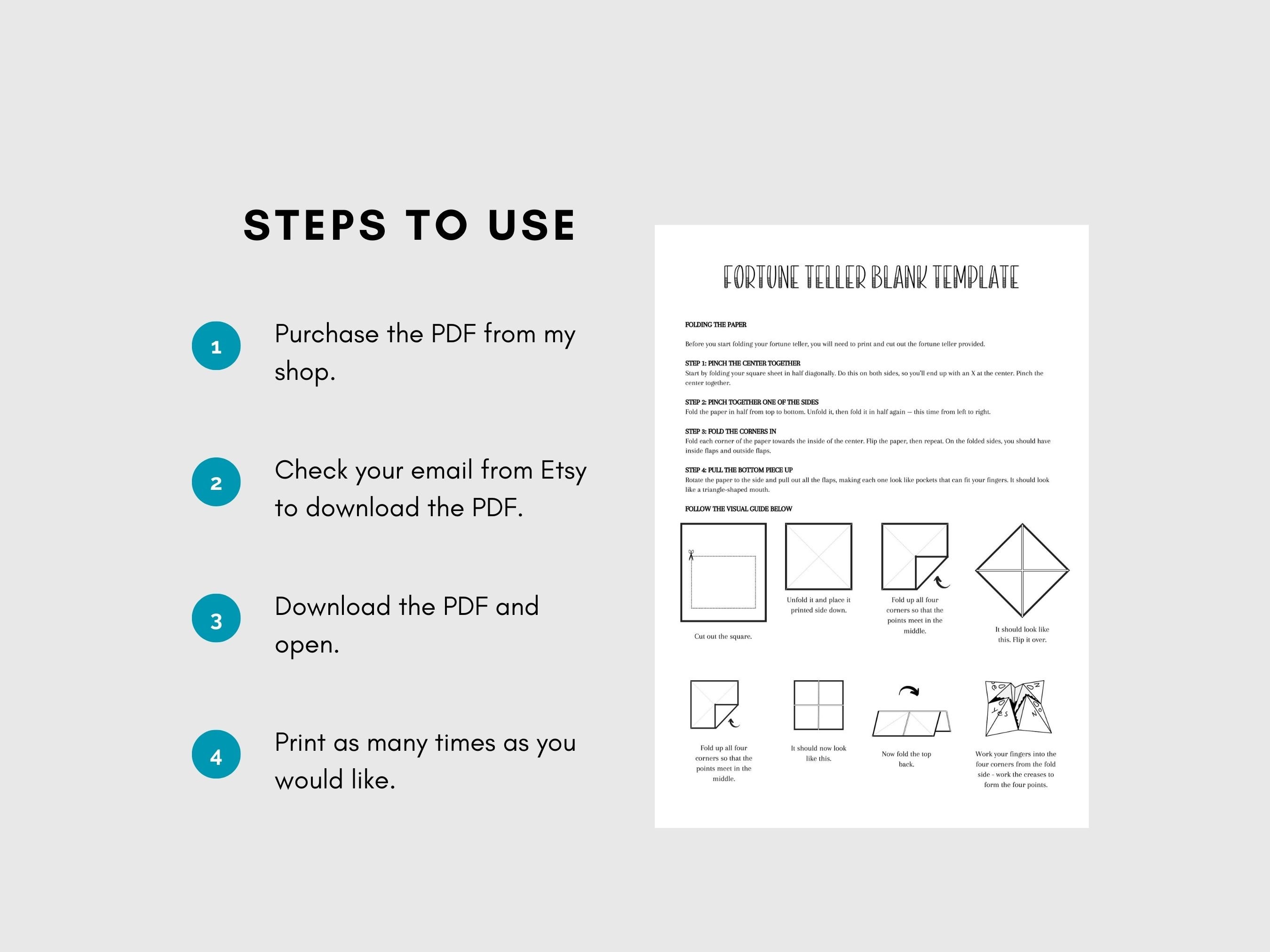 Fortune Teller Template / Instant PDF Download / Stress Catcher for ...