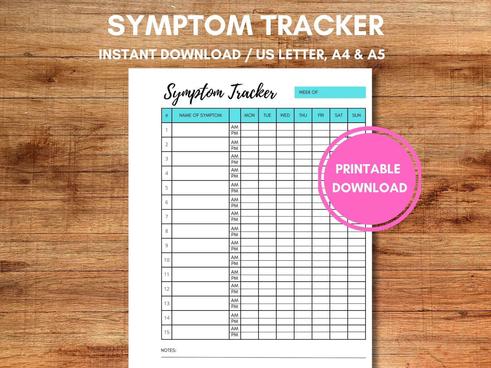 Printable Symptom Tracker Page for Health Journal / Health Planner ...