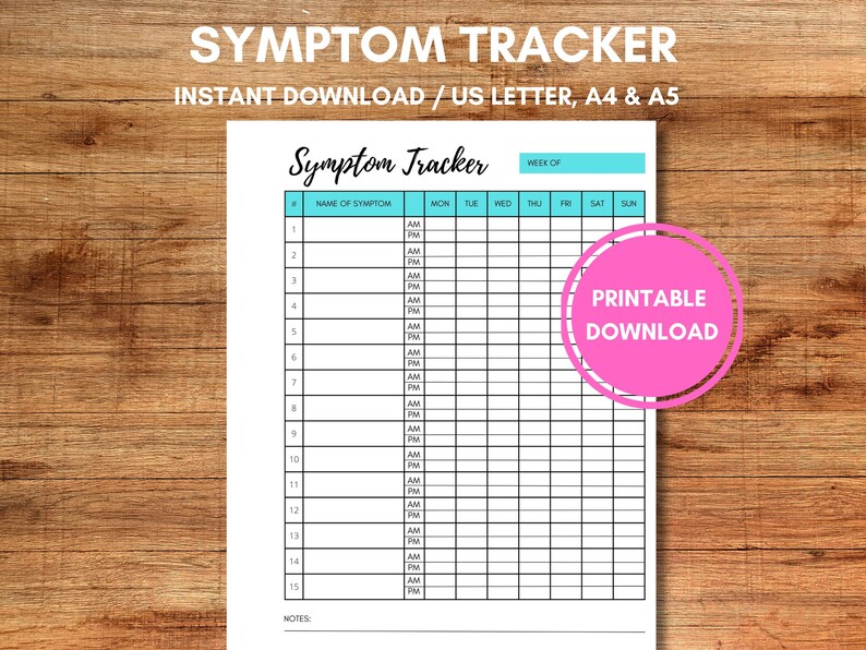 Printable Symptom Tracker Page for Health Journal / Health Planner ...