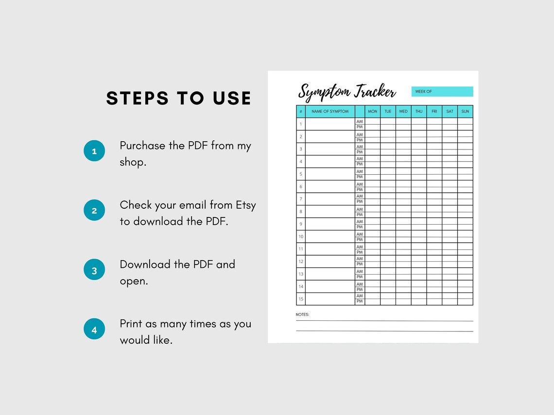 Printable Symptom Tracker Page for Health Journal / Health Planner ...