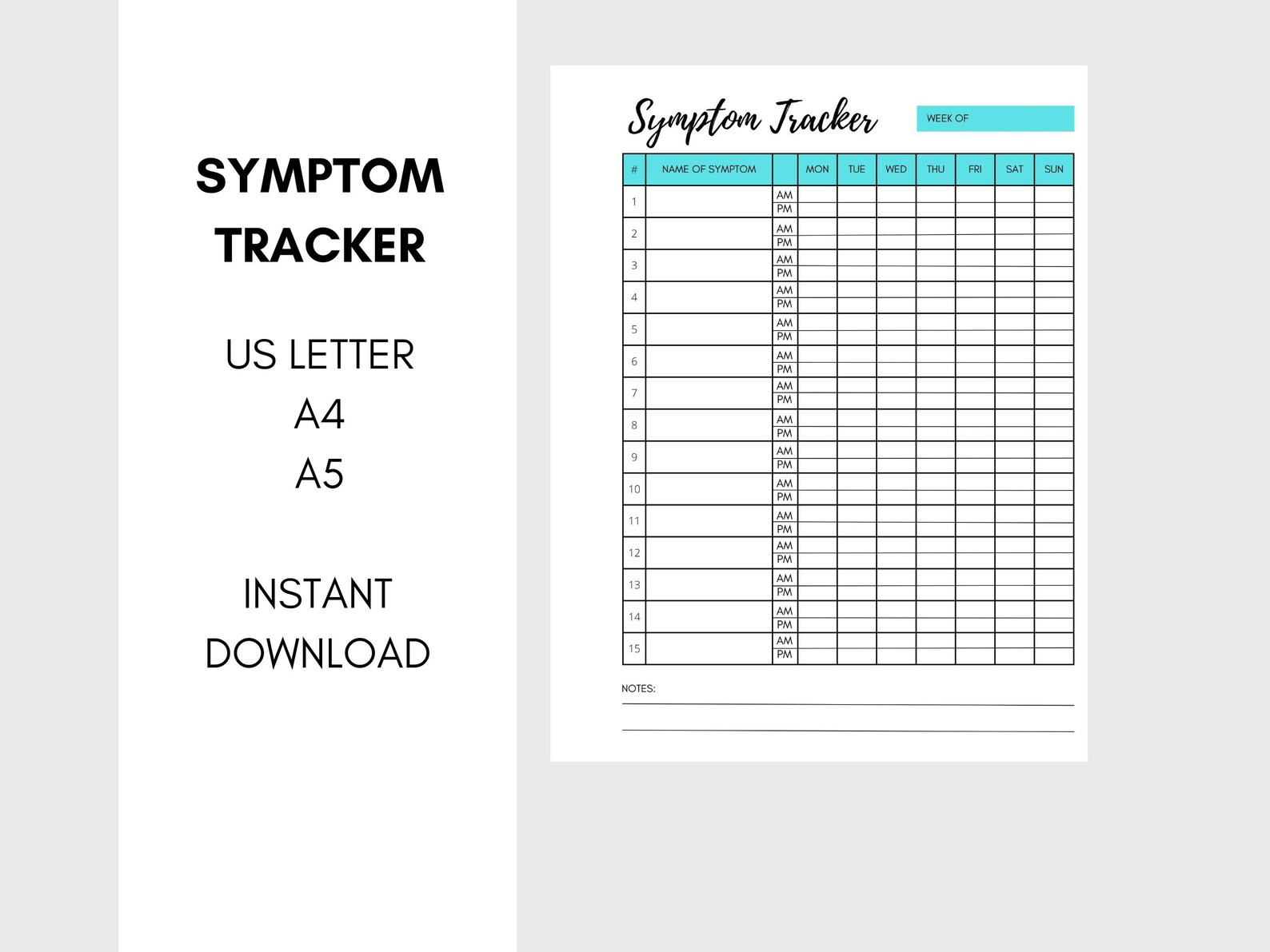 Printable Symptom Tracker Page for Health Journal / Health Planner ...
