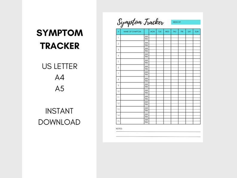 Printable Symptom Tracker Page for Health Journal / Health Planner ...