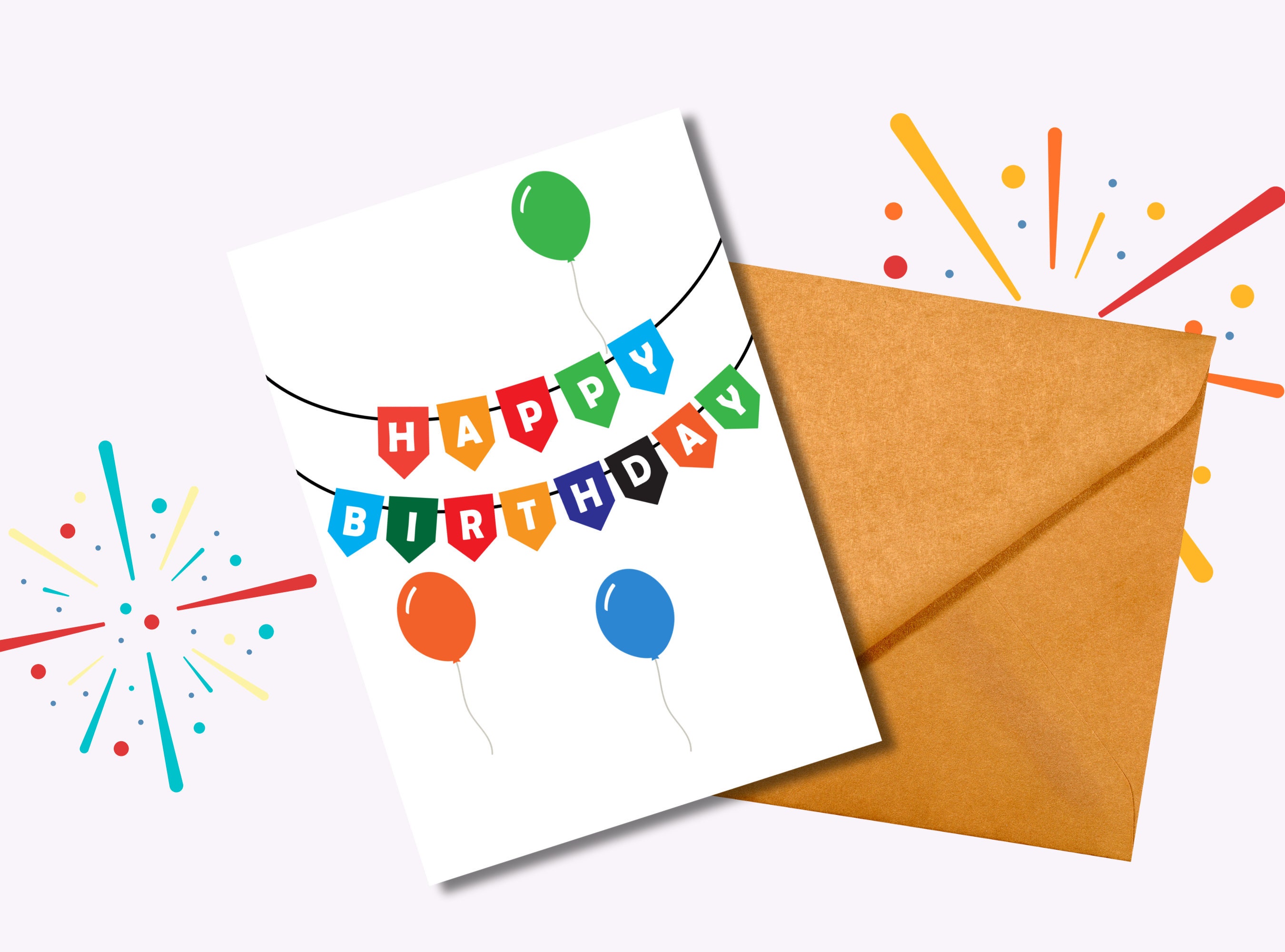 Happy Birthday Card With Balloons, Printable PDF Birthday Card - Etsy