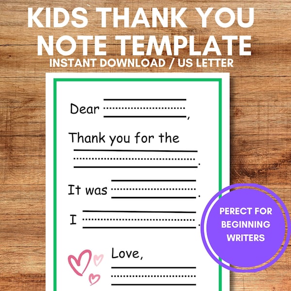 Kids Personalize Thank You Note Template - Etsy