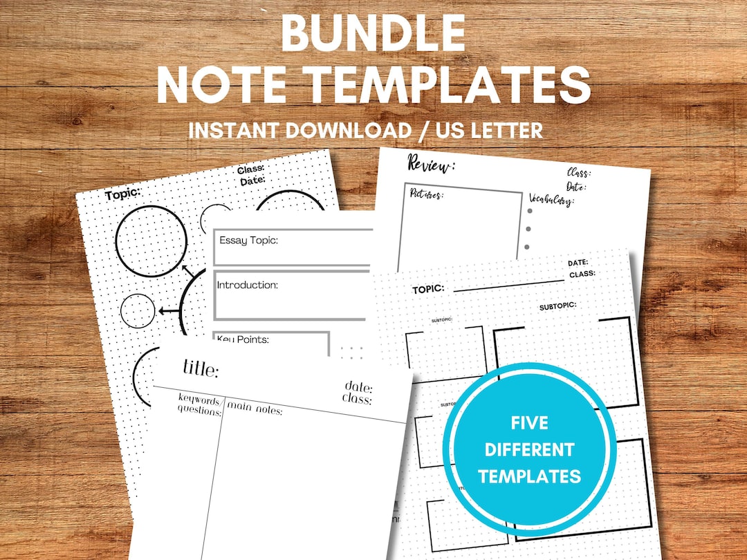 BUNDLE College Note Templates / Five Different Styles of Notes ...