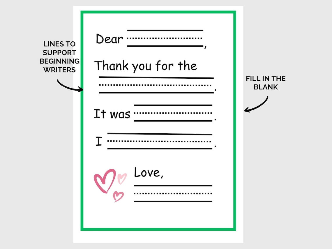 Kids Thank You Note Template / Instant PDF Download / 5 X 7 Card ...