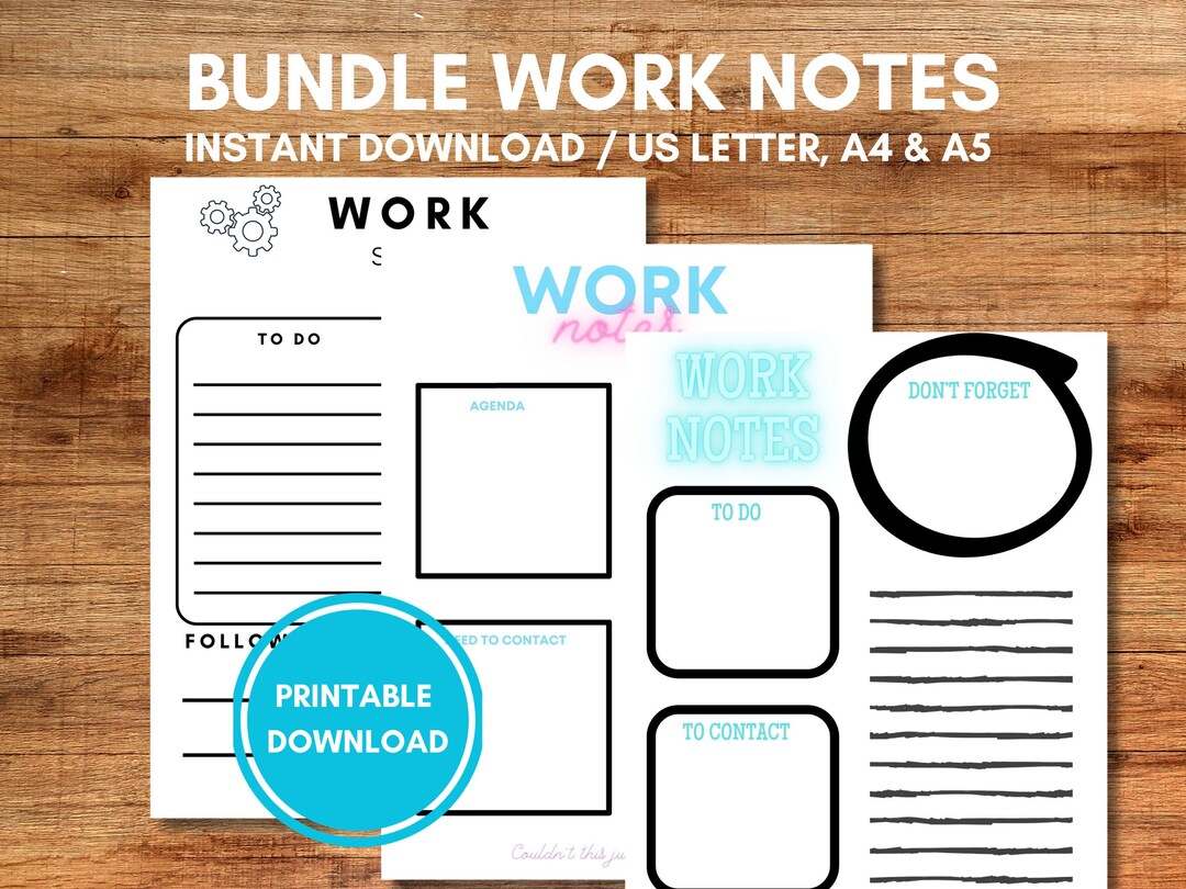BUNDLE Work Note Outline Templates / Instant PDF Download / US Letter ...