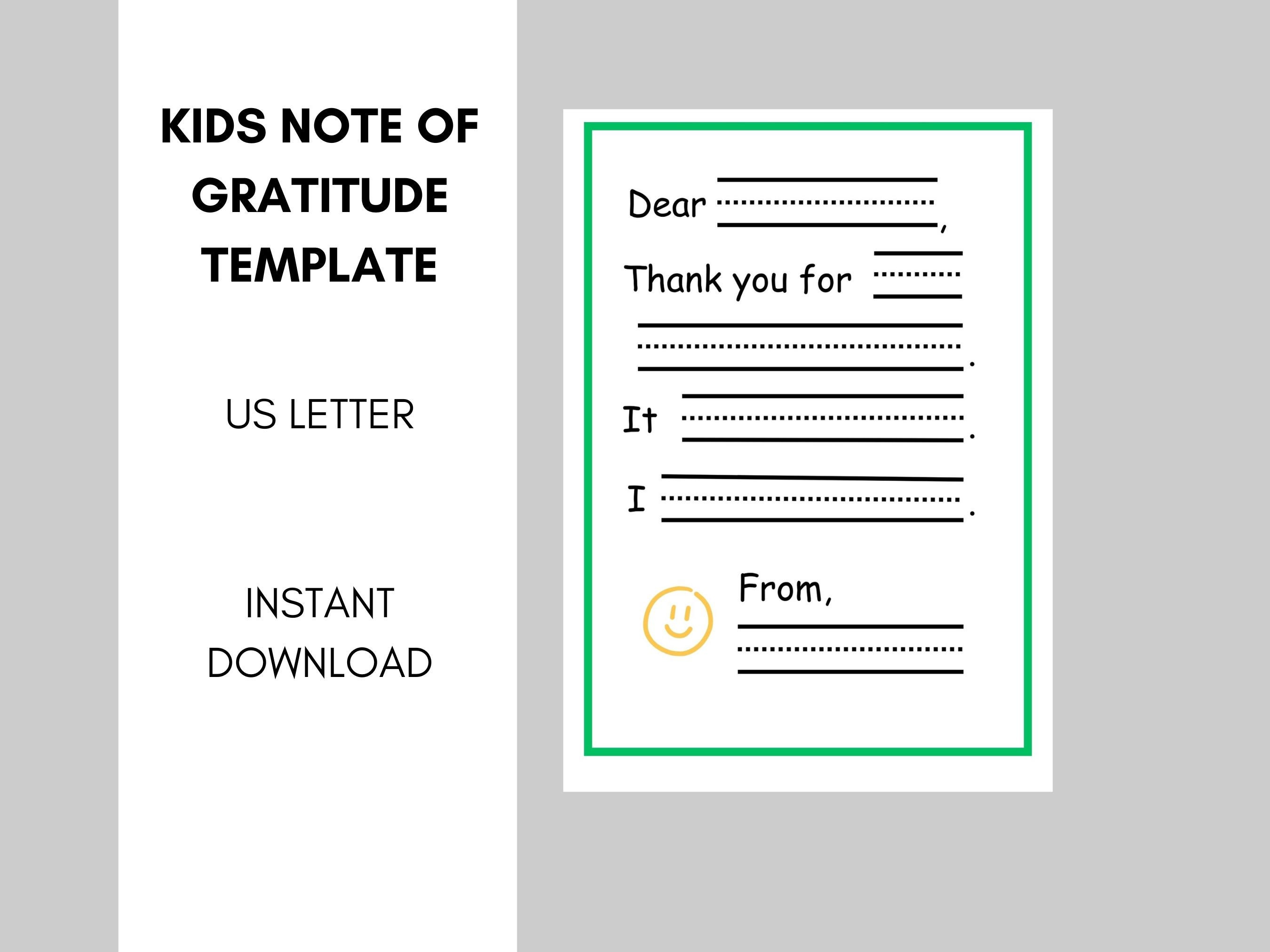 Kids Note of Gratitude Template / Instant PDF Download / 5 X 7 - Etsy