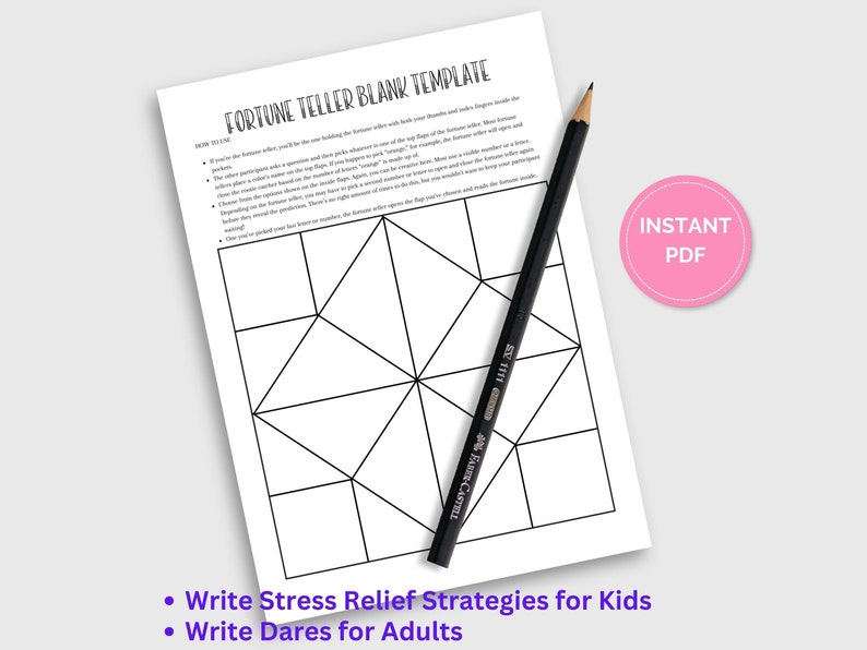 Fortune Teller Template / Instant PDF Download / Stress Catcher for ...