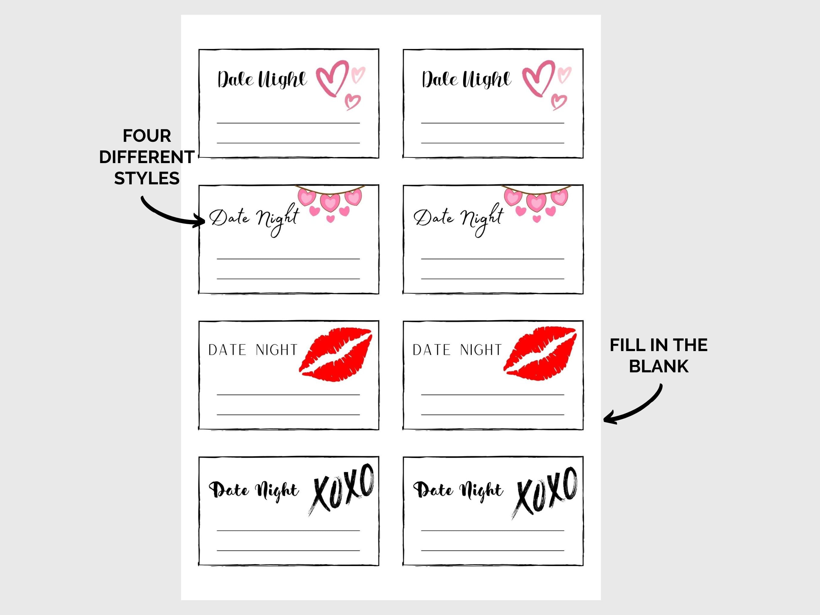Printable Date Night Coupons: Romantic Fill-in Gift (US Letter & A4) - Etsy