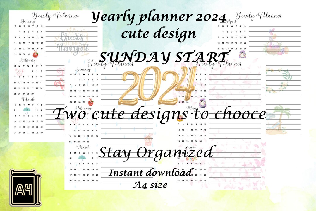 Yearly Planner 2024, 3 Month Calendar SUNDAY START, Explore Timeless ...