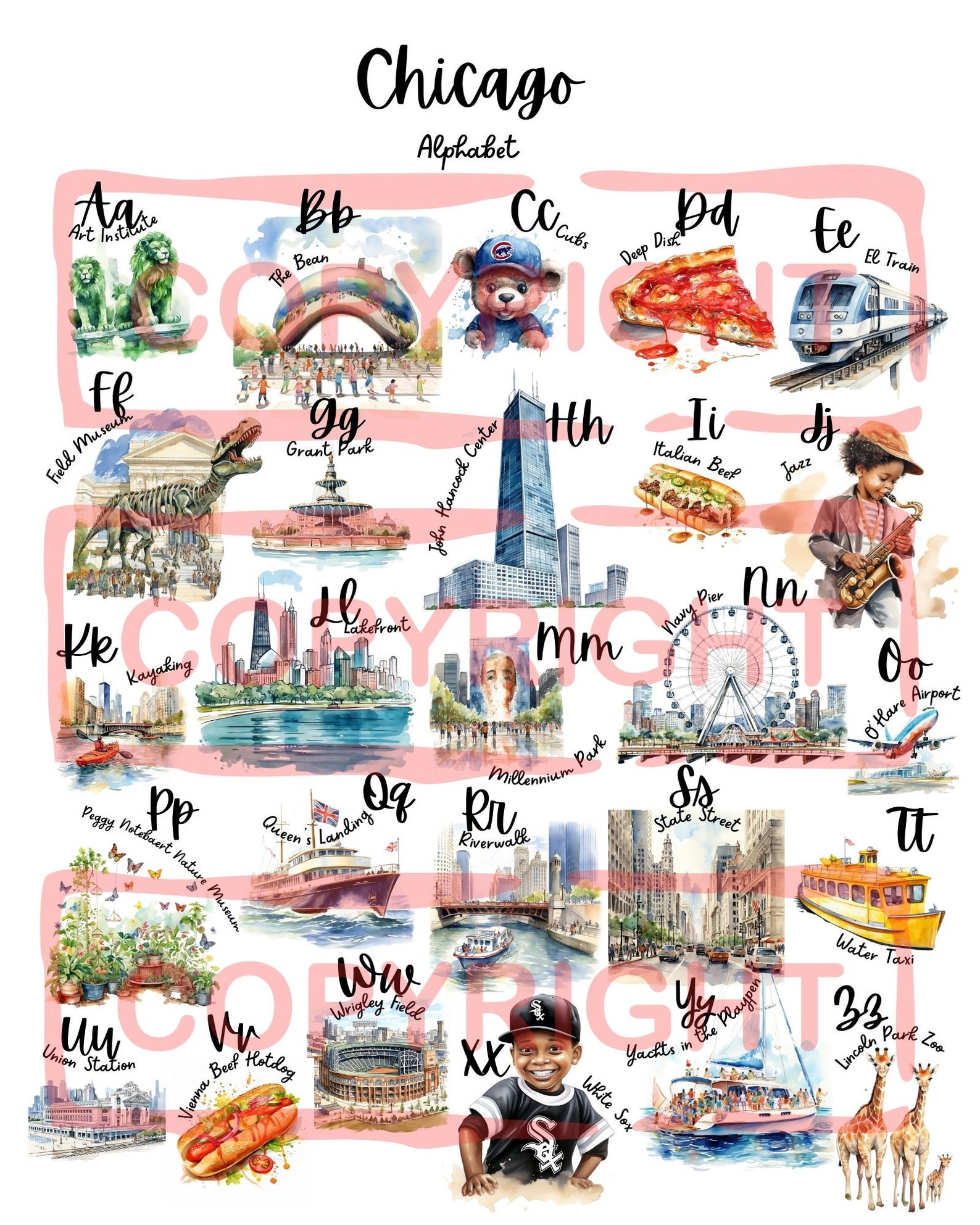 Chicago Alphabet Printable Poster Digital Download Wall Art Children's ...
